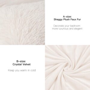 Usfivefam Plush Shaggy White Duvet Cover Set Queen,Luxury Velvet Fluffy Comforter Cover,3PCS Soft White Faux Fur Plush Fluffy Bedding Set,1 Duvet Cover+2 Pillowcases,No Comforter