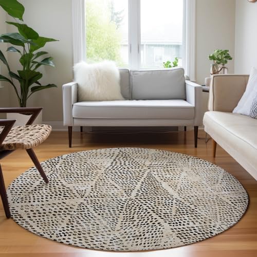 Addison Rugs Chantille ACN591 Beige 8' x 8' Indoor Outdoor Round Rug, Easy Clean, Machine Washable, Non Shedding, Bedroom, Living Room, Dining Room, Kitchen, Patio Rug