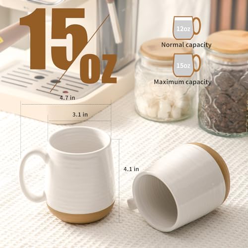 Hasense Coffee Mugs Set of 4, 15 oz Ceramic Coffee Cups with Comfortable Handle, Large Tea Cups for Coffee, Soup, Latte, Mug Set Gift for Wedding, Microwave and Dishwasher Safe, White