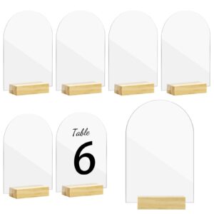 isusser 6 pack 4x6 inch blank clear arch acrylic sign with wooden stands, arched round top acrylic sheet, diy acrylic arch table numbers for diy name card gifts event party sign decoration