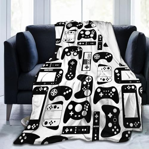 Video Game Gaming Black White Gamer Throw Blanket Soft Bed Bedding Warm Cozy Plush Flannel Fleece Blankets Gifts for Kids Boys Teens Men, Sofa Couch Bedroom Home Decor, 60"X50"