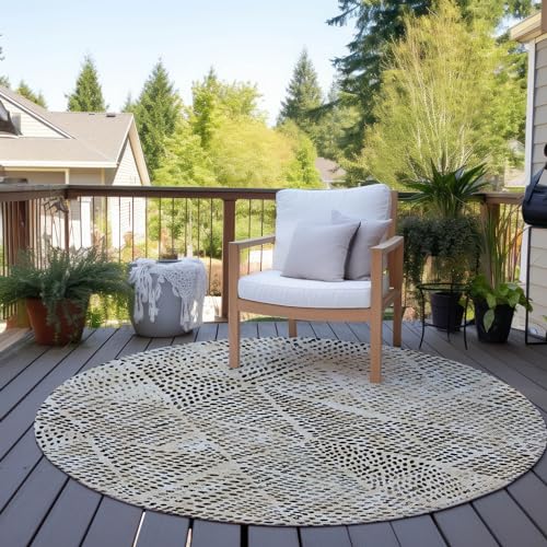 Addison Rugs Chantille ACN591 Beige 8' x 8' Indoor Outdoor Round Rug, Easy Clean, Machine Washable, Non Shedding, Bedroom, Living Room, Dining Room, Kitchen, Patio Rug