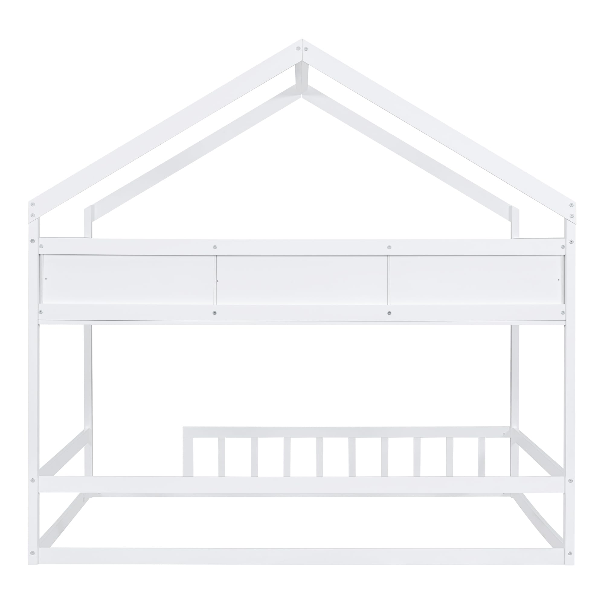 Merax Kids House Bed, Full Size Wooden Bed Frame with Fence, Roof and Storage Shelf for Kids Teens Adults, Wood Slat Support, No Box Spring Needed, Easy Assembly, White