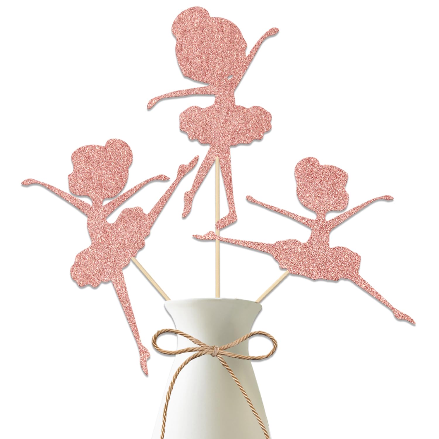 12 Pcs Ballerina party Centerpiece Sticks, Ballet Birthday Party Decorations， Tutu Cute Ballerina Baby Shower Decoration, Dancing Girl Wedding Party Supplies Rose Gold