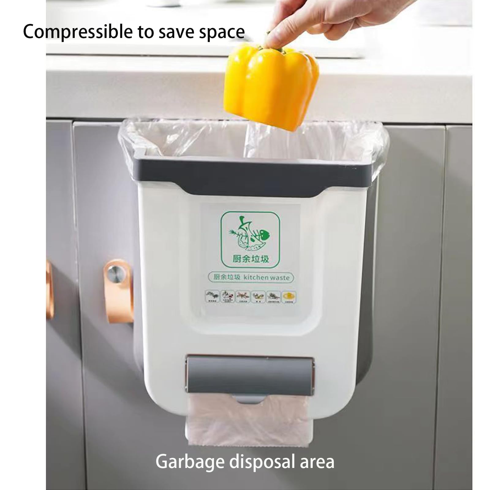 KiDaYuan Comes with a composting bin with 20 Garbage Bags, Trash cans, Foldable Kitchen and Bathroom Trash cans, Suitable for Camping, Office, Bedroom, Easy to Carry, White