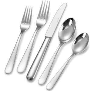 keawell premium 45-piece louise silverware set, 18/10 stainless steel, service for 8, fine flatware set, smooth and exceptional mirror finish, dishwasher safe (45)