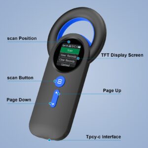 Symcode Bluetooth Pet Microchip Reader Wireless RFID Animal Chip ID Reader Scanner Animal ID Tag Handheld Scanner Animal Tag Reader EMID FDX-B(ISO11784/11785) 134.2KHz/125KHz