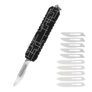 tgzuo aluminium alloy scalpel pocket knife with clip small edc telescopic retractable box cutter precision craft utility knife 10pcs #60#24 carbon steel blades