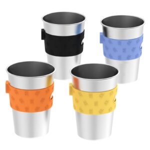 rich&ray 12 oz magnetic fridge cups, magnetic hanging cup hanging on fridge, reusable stainless steel cups with silicone cup holder for fridges or water coolers, 4 pack (multicolor)