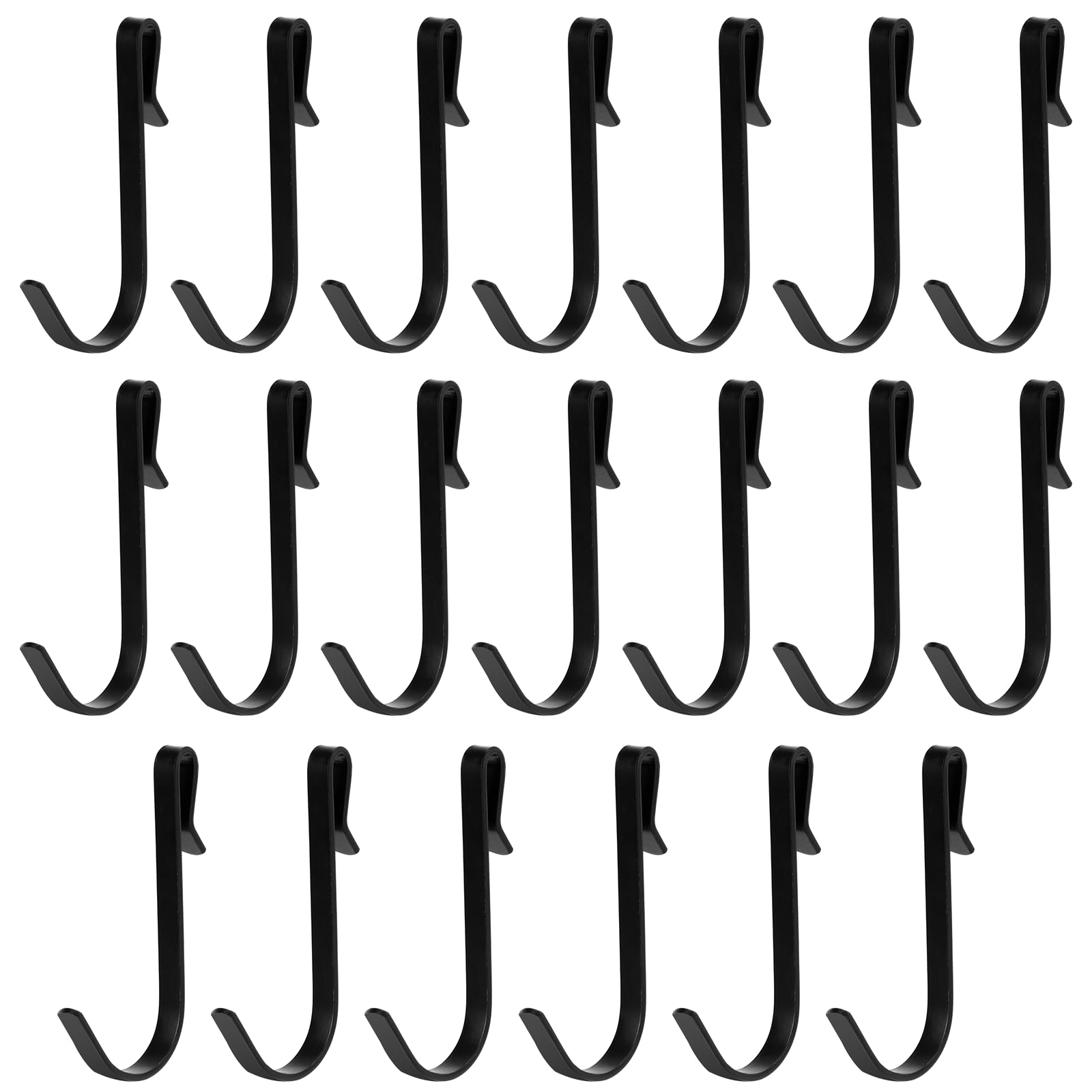 KALIONE 20 Pcs J Shaped Hook Snap On Hook Stainless Steel Hanger Clip-on Hook Wire Rack Hook Hanging Sink Grid Hook for Kitchen, Bedroom, Office, Wire Shelf(Black)