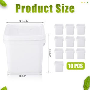 Suzile 10 Pcs 2.2 Gallon Square Bucket with Lid Food Grade Plastic Bucket 10L Utility Industrial Pail with Handle Container for Food Oil Tub Water Fishing Paint House Cleaning Car Washing(White)