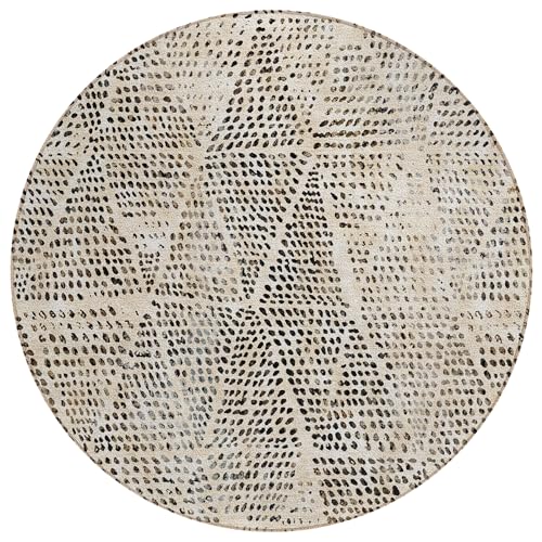 Addison Rugs Chantille ACN591 Beige 8' x 8' Indoor Outdoor Round Rug, Easy Clean, Machine Washable, Non Shedding, Bedroom, Living Room, Dining Room, Kitchen, Patio Rug