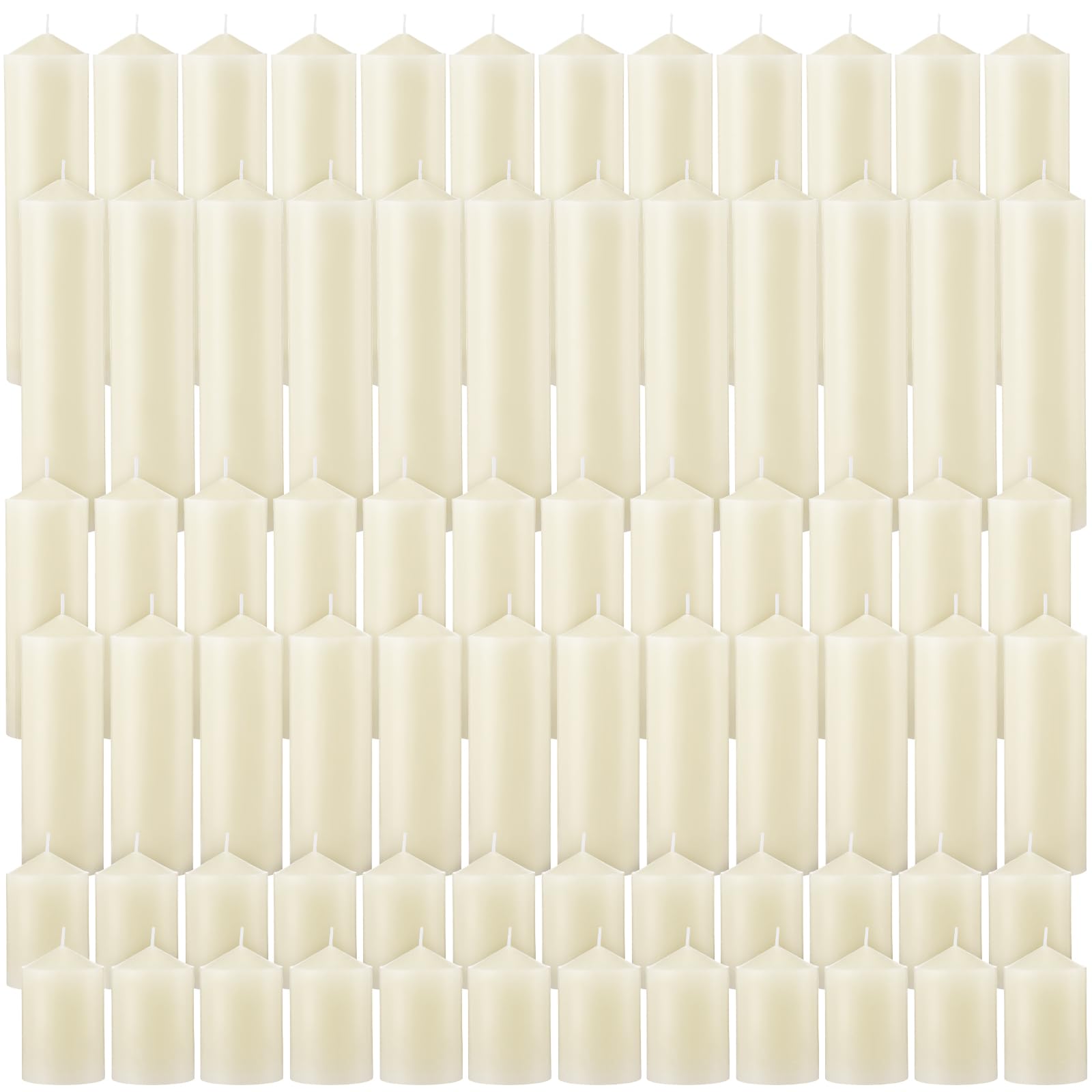 MTLEE Set of 72 Ivory Pillar Candles 2 x 3, 2 x 6, 2 x 8 Inch Smokeless and Dripless Unscented Large Candles Pillar Long Clean Burning Rustic Pillar Candles Set for Wedding Dinner and Home Decor