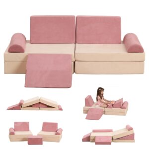 gudoinsole play couch sofa for kids 9pcs sectional sofa playroom imaginative furniture for creative kids girls and boys bedroom (pink)