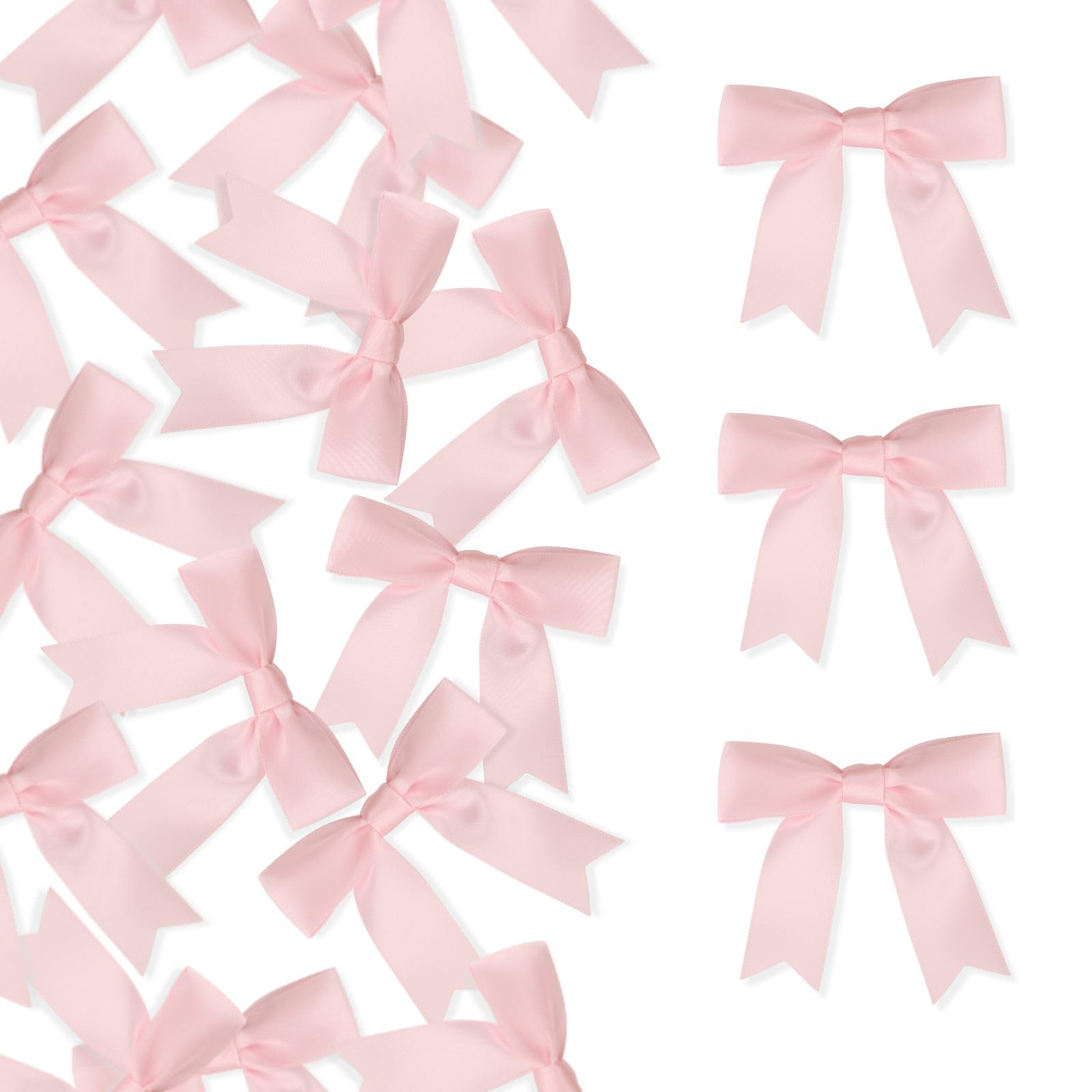 Meseey 100 Pcs Pastel Pink Satin Ribbon Bows with Twist Tie 2.5 Inch Pretied Premade Colored Craft Bows for Gift Wrapping Basket Wedding Baby Shower Brithday Party (Pink)