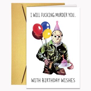 bhiosng funny birthday cards for him her, horror movie theme birthday gift, 80s pop culture, movie art prints, handmade happy birthday party favors