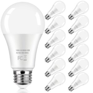 led light bulbs 100 watt equivalent 1600 lumens, a19 14w super bright daylight white 5000k led bulbs, standard e26 medium screw light bulbs non-dimmable, 25000+hrs lifespan, no-flicker, 12-pack