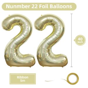 YFHVJTKO 40 Inch Number 22 Foil Balloons 22 Celebration Decorations for Happy 22th Birthday Party Wedding Bridal Shower Engagement Photo Shoot Anniversary Decoration, Number 22 Champagne Gold Balloon