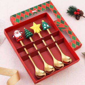 christmas coffee spoons coffee stirrers cake spoon premium stainless steel ice tea spoons, ice cream spoon, cocktail stirring spoons set of 4（gold color）