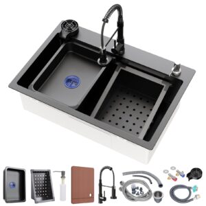 29.5 x 17.7 inch kitchen sink, single bowl stainless steel sink multifunctional drop in sink with pull-down faucet and multiple accessories (29.52 * 17.7 inch)