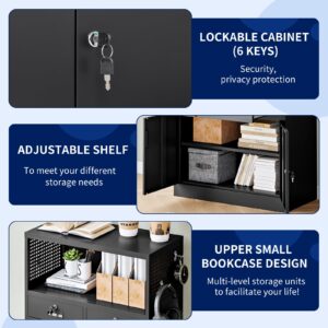 Yizosh Locking Cabinet with 2 Drawers, Metal Storage Cabinet with Locking Doors and Shelves - 41.3" Steel Lockable Storage Cabinet, Metal Cabinet for Home Office, Garage, School (Black)