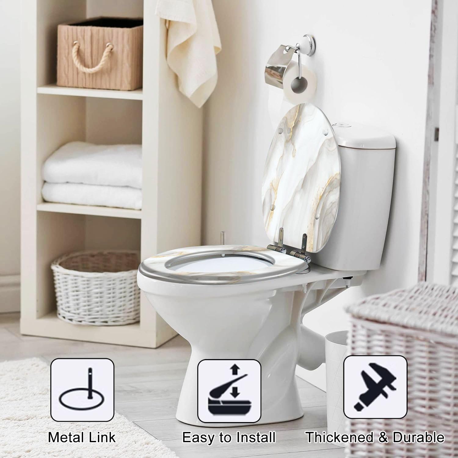 Elongated Toilet Seat marble grunge texture crack pattern Resin Toilet Seat Quietly Slow Close with Quick-Release Hinges Toilet Seat with Cover Easy to Clean Install