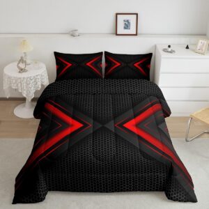 geometric comforter set,red and black bedding set for kids girls women,adults modern hexagon comforter,fashion quilted duvet set bedroom collection twin size 2pcs