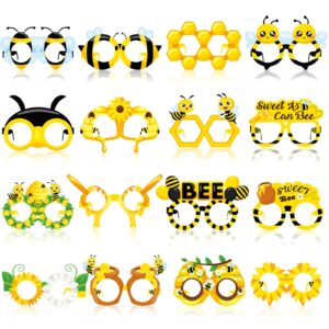 threan 32 pieces bee party supplies bulk bee glasses honeycomb sunflower paper eyeglasses for summer bee flower birthday party baby shower costume photo booth props decorations supplies