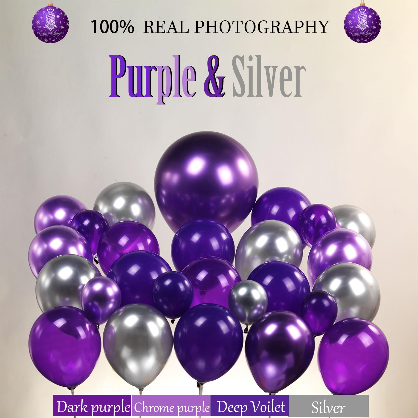 yeewaka chrome purple silver disco balloon garland arch kit 120pcs dark purple & metallic purple balloons with disco ball star balloons for birthday 2024 New year eve prom party decorations