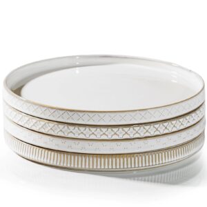 getstar 10.5” ceramic dinner plates, set of 4, microwave & dishwasher safe, salad pasta deep plates with embossments set of 4