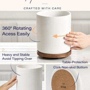 getstar Utensil Holder, 360° Rotating Large Kitchen Utensil Holder, Ceramic Cooking Utensil Holder for Kitchen Counter with Rotatable and Detachable Wooden Base