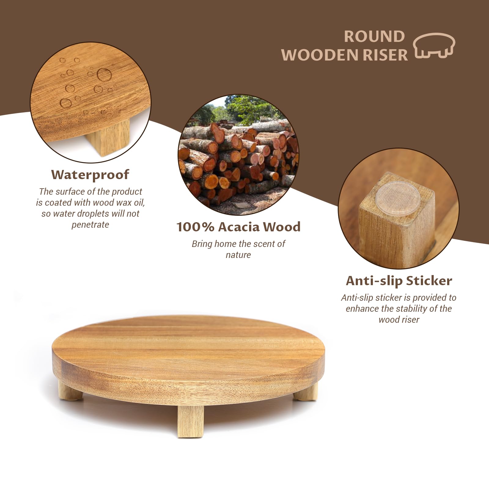 ELTNEGSA Wood Riser Wood Pedestal Stand Plant Stand Indoor or Round Wood Tray Bathroom Tray Decorative Tray for Bathroom Kitchen Counter Decor