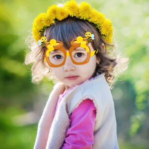 Threan 32 Pieces Bee Party Supplies Bulk Bee Glasses Honeycomb Sunflower Paper Eyeglasses for Summer Bee Flower Birthday Party Baby Shower Costume Photo Booth Props Decorations Supplies