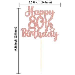 Gyufise 1Pc Happy 80th Birthday Cake Topper Glitter Cheers to 80 Years Old Birthday Cake Pick for Happy 80th Birthday Anniversary Party Cake Decorations Supplies Rose Gold