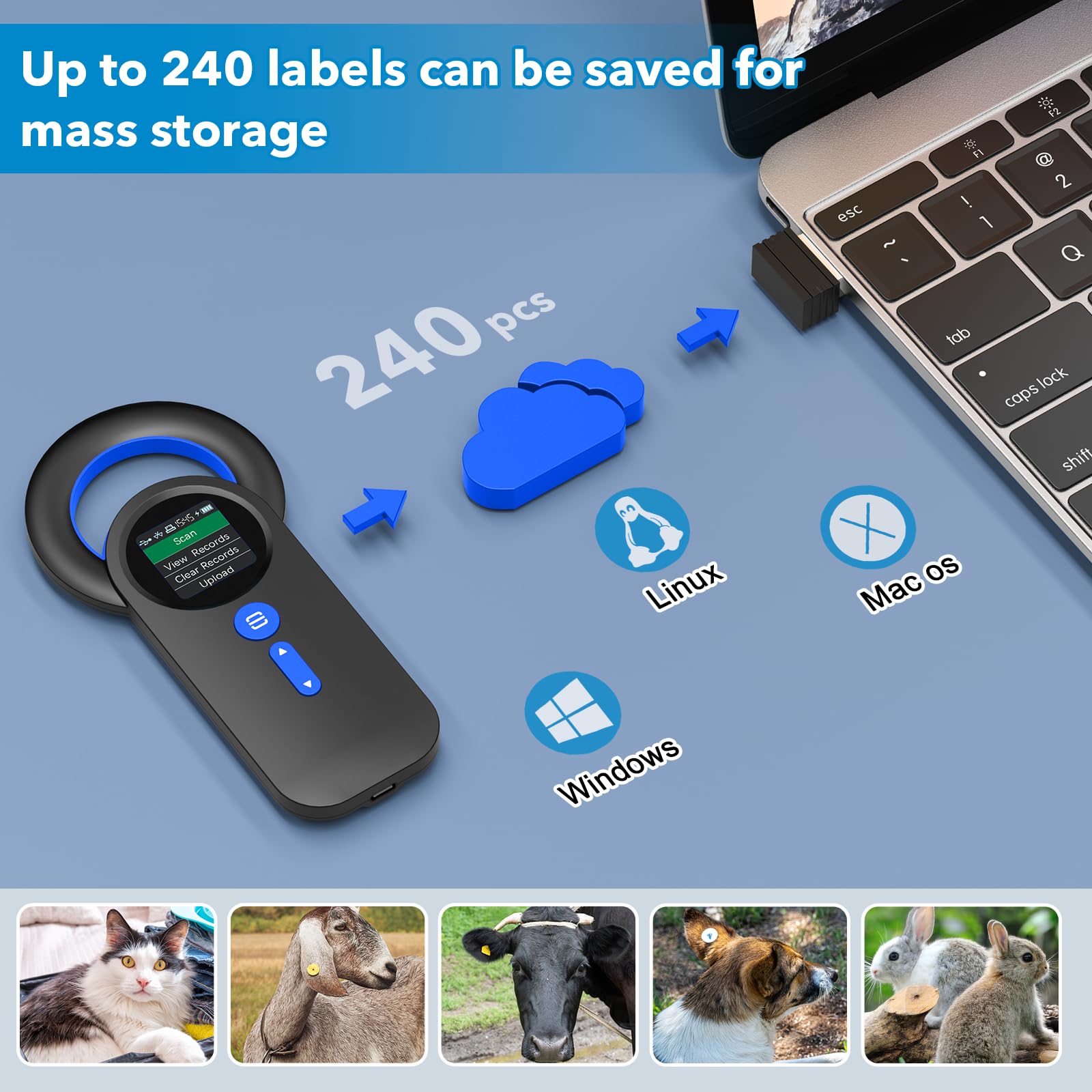 Symcode Bluetooth Pet Microchip Reader Wireless RFID Animal Chip ID Reader Scanner Animal ID Tag Handheld Scanner Animal Tag Reader EMID FDX-B(ISO11784/11785) 134.2KHz/125KHz