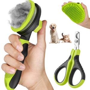 comotech 3pcs cat grooming kit | cat brush | cat brushes for indoor cats | cat nail clipper | cat nail trimmer | cat bath brush | cat brush for shedding - premium cat supplies (green)