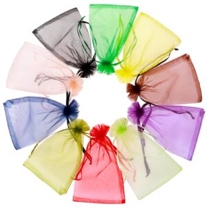 100 pcs organza bags 3×4 inches, mixed color sheer organza gift bags with drawstring, jewelry favor pouches christmas candy wedding birthday party bags