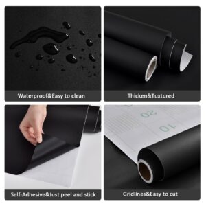 HyunHome Black Wallpaper Black Contact Paper Thicken Peel and Stick Wallpaper 24"x394" Matte Solid Textured Contact Paper Self Adhesive Removable Waterproof for Cabinets Furniture Bedroom Livingroom