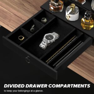 upcessory Cologne Organizer for Men, 4 Tier Black Wood Perfume Organizer with Felt Lining Drawer and Hidden Compartment, Perfume Display Holder, A Gift for Men