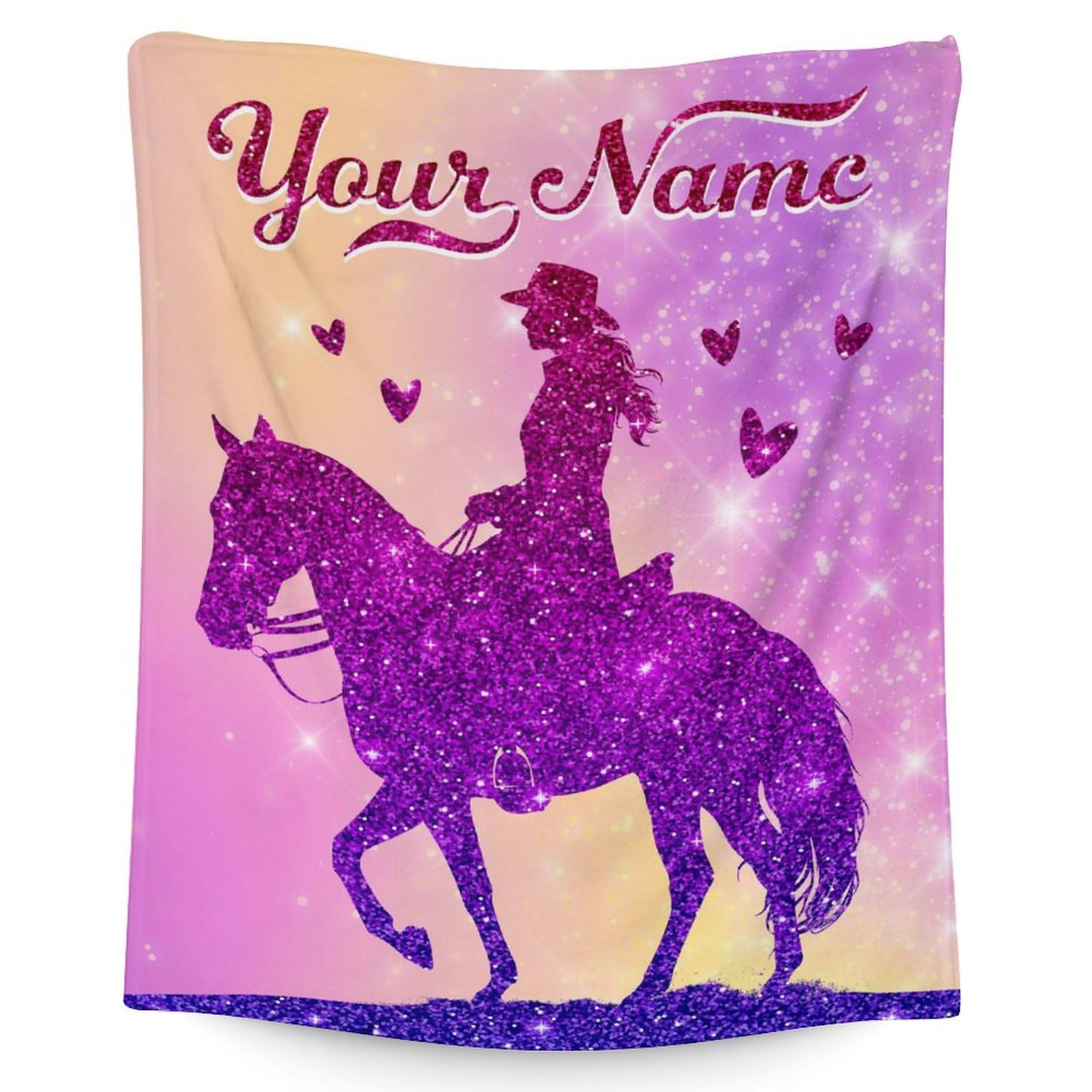 FLEXIMX Personalized Throw Blanket Gifts with Name, Horse Throw Blanket for Kids Girls Women Horse Lovers, Custom 60x50 Inches Pink Blankets Decor for Couch Sofa Bed