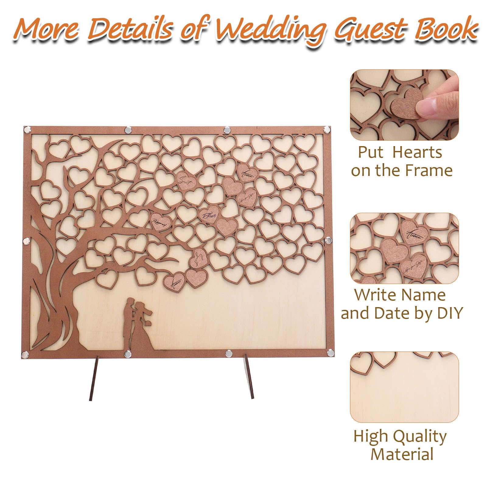 HYMENEX Wedding Guest Book Alternative, Guest Book Wedding Reception with Wooden Hearts Guest Book Signs for Wedding Anniversary Birthday Party Baby Shower