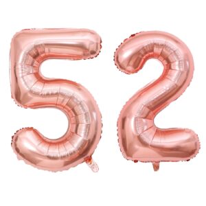 yfhvjtko 40 inch number 52 foil balloons 52th celebration decorations for happy 52th birthday party wedding bridal shower engagement photo shoot anniversary decoration, number 52 rose gold balloon