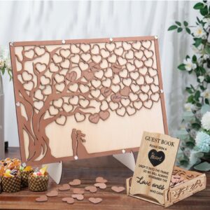 HYMENEX Wedding Guest Book Alternative, Guest Book Wedding Reception with Wooden Hearts Guest Book Signs for Wedding Anniversary Birthday Party Baby Shower