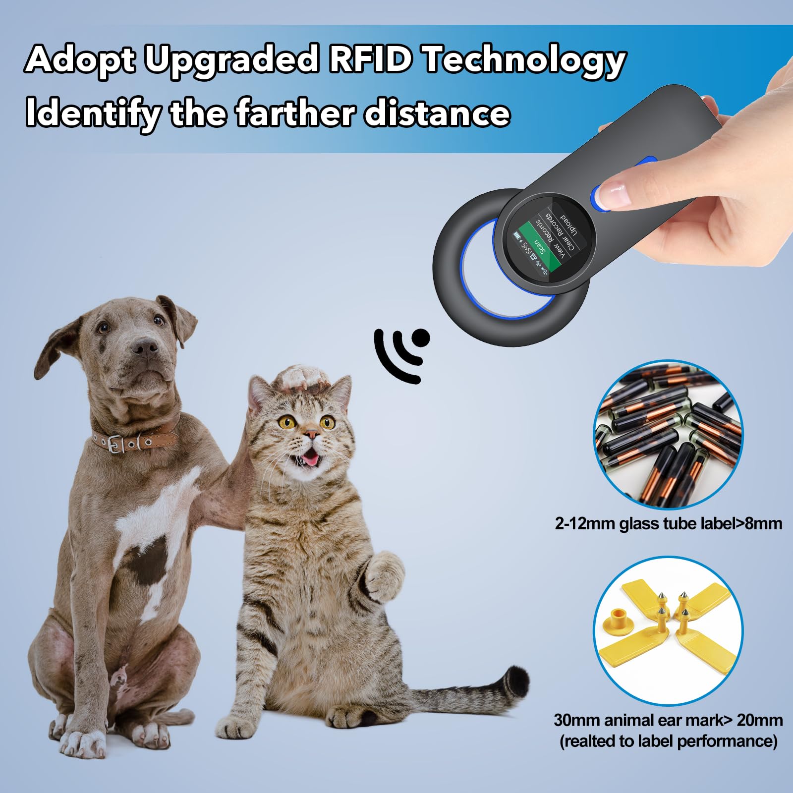 Symcode Bluetooth Pet Microchip Reader Wireless RFID Animal Chip ID Reader Scanner Animal ID Tag Handheld Scanner Animal Tag Reader EMID FDX-B(ISO11784/11785) 134.2KHz/125KHz