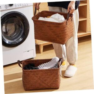 GIB Wicker Storage Baskets for Shelves with Handles 4 Pack, 15"x11" Hand Woven Decorative Rectanguler Baskets Bins Organizer for Blankets Clothes Laundry Bathroom Nursery Picnic, Brown