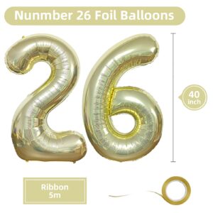 YFHVJTKO 40 Inch Number 26 Foil Balloons 26 Celebration Decorations for Happy 26th Birthday Party Wedding Bridal Shower Engagement Photo Shoot Anniversary Decoration, Number 26 Champagne Gold Balloon