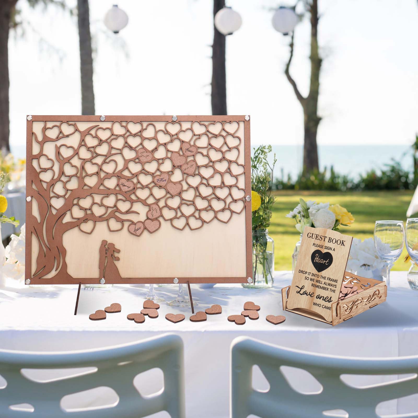 HYMENEX Wedding Guest Book Alternative, Guest Book Wedding Reception with Wooden Hearts Guest Book Signs for Wedding Anniversary Birthday Party Baby Shower