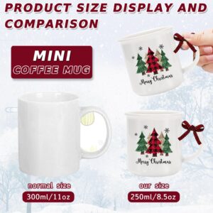 Whaline 4Pcs Christmas Mini Mugs with Plaid Ribbon Red Black Plaid Xmas Tree Truck Snowflake Mini Coffee Mug Merry Christmas Party Cups for Table Centerpieces Tiered Tray Decor Gifts