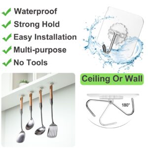 Wall Hooks 20lb(Max) Transparent Reusable Seamless Hooks,Waterproof and Oilproof,Bathroom Kitchen Heavy Duty Self Adhesive Hooks (20 Transparent)