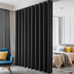 hoeflife room divider curtains, blackout ceiling track curtains with hook sound proof floor curtains perfect for ceiling mount curtain tracks wall divider for room separation (black, w100 x h96)